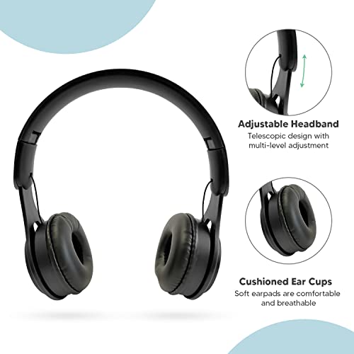 Bulktech Wired Kids Headphones for School On-Ear, 3.5mm, Headphones for Schools & Libraries β Adjustable, Padded Wired Kids Headphones β School Headphones for Kids, 1 Pack Black