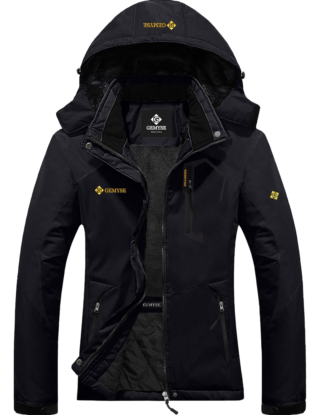 GEMYSE Women's Ski Snow Jacket Warm Winter Waterproof Coat Snowboard Rain Jacket Hooded Windproof Windbreaker(Black,XX-Large)