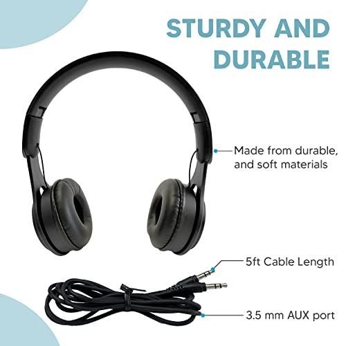 Bulktech Wired Kids Headphones for School On-Ear, 3.5mm, Headphones for Schools & Libraries β Adjustable, Padded Wired Kids Headphones β School Headphones for Kids, 1 Pack Black