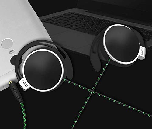 C-YOUNG Clip On Earphones,Over Ear Running Stereophone Headphones for Workout Exercise Gym Compatible for iPhone, Android Mobile Phone, with Microphone and Call Controller Stereo Earphones (Black)