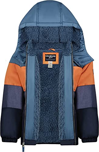 OSHKOSH B'GOSH Boys' Toddler Heavyweight Winter Jacket with Sherpa Lining, Blue/Orange, 3T