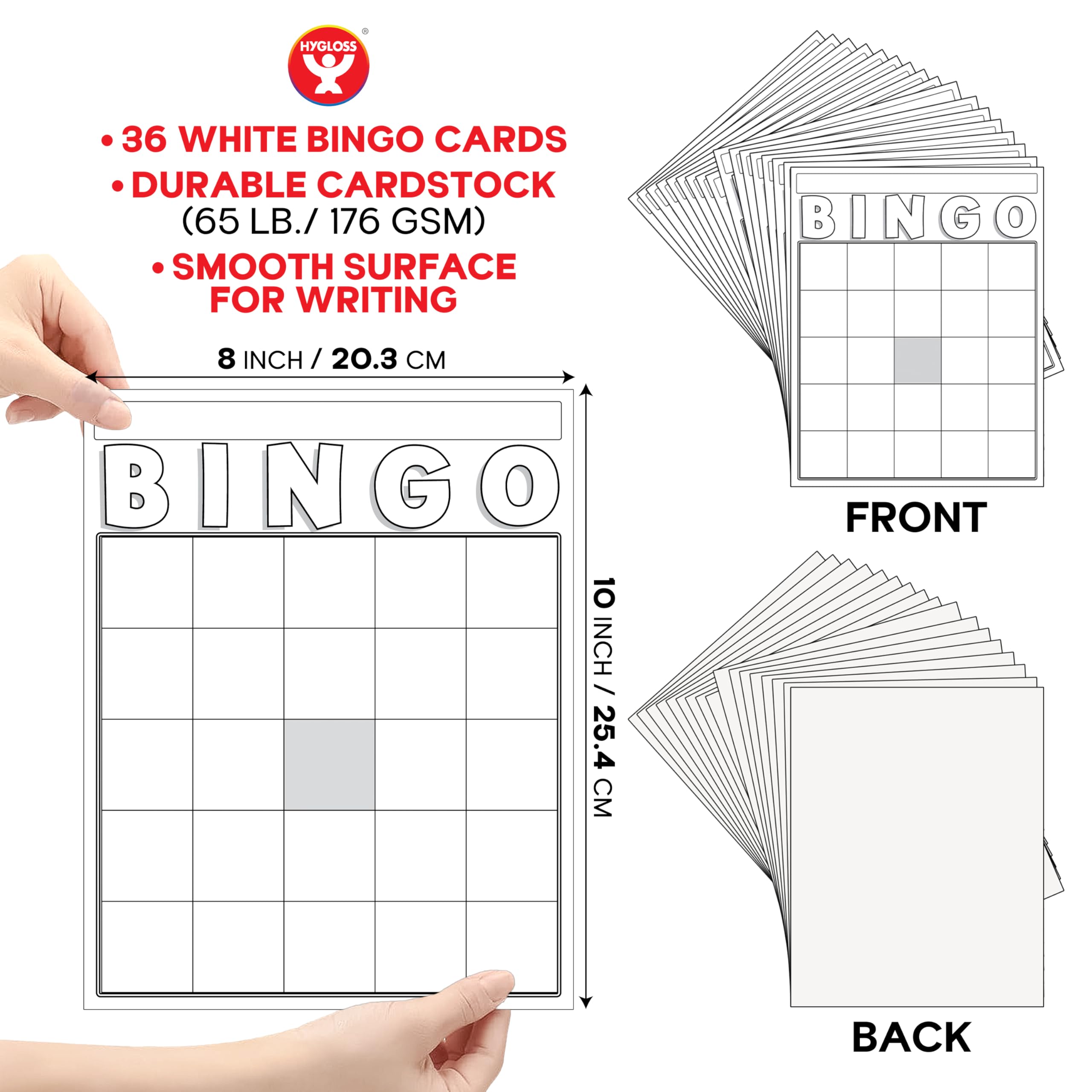 Hygloss Products Blank Bingo Cards, White, 36 Per Pack,HYG87130