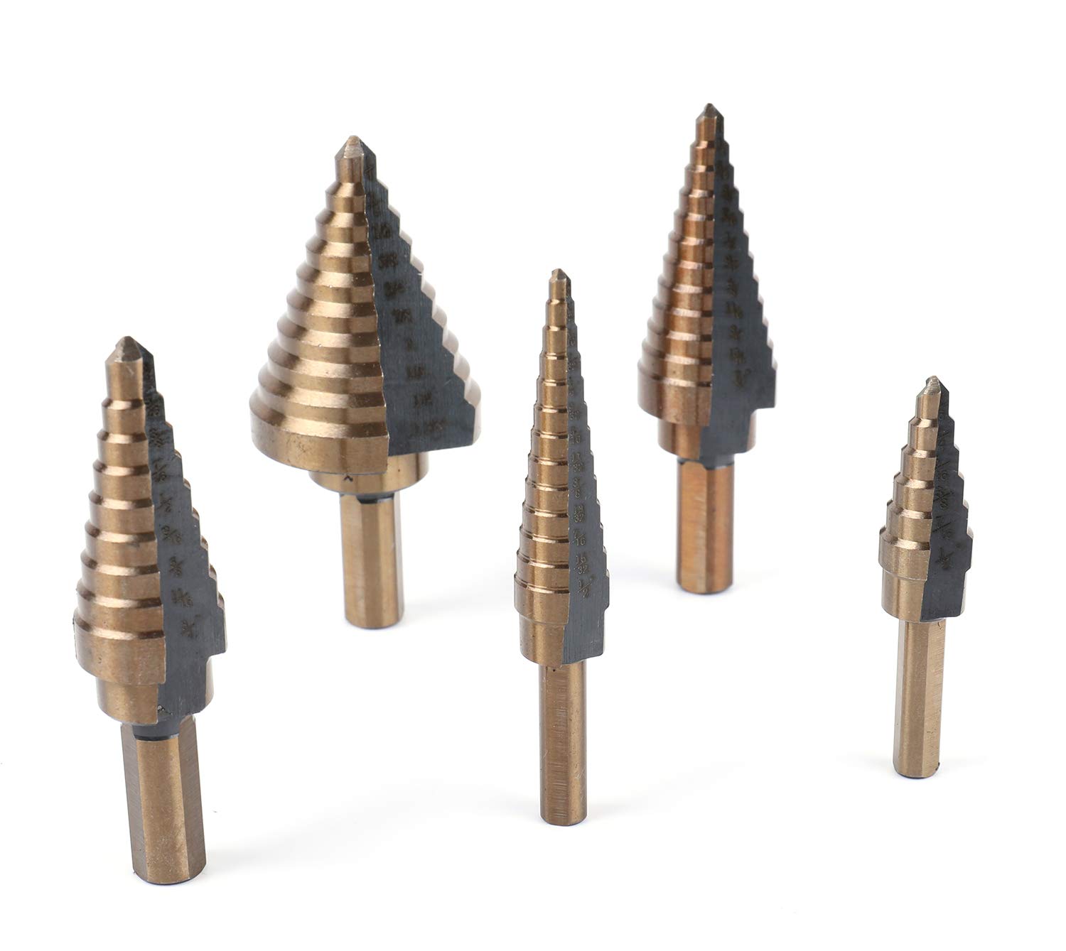 Yesland 5pcs Hss Cobalt, Multiple Hole 50 Sizes High Speed Metal Step Drill Bit Set with Aluminum Case