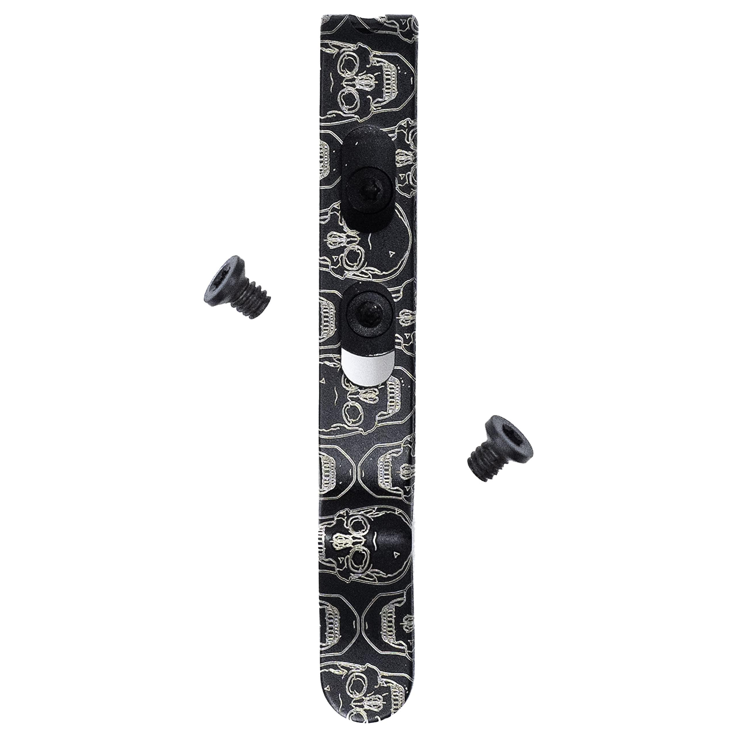 Donk! Titanium Pocket Clip. Made for Leatherman Free (P2, P4, T2 & T4) Curl & Bond. TC4 Titanium. Matte Finish. 2 Screws. 5 Custom Designs. Extra Carry Options - 'Numb Skulls Dark’