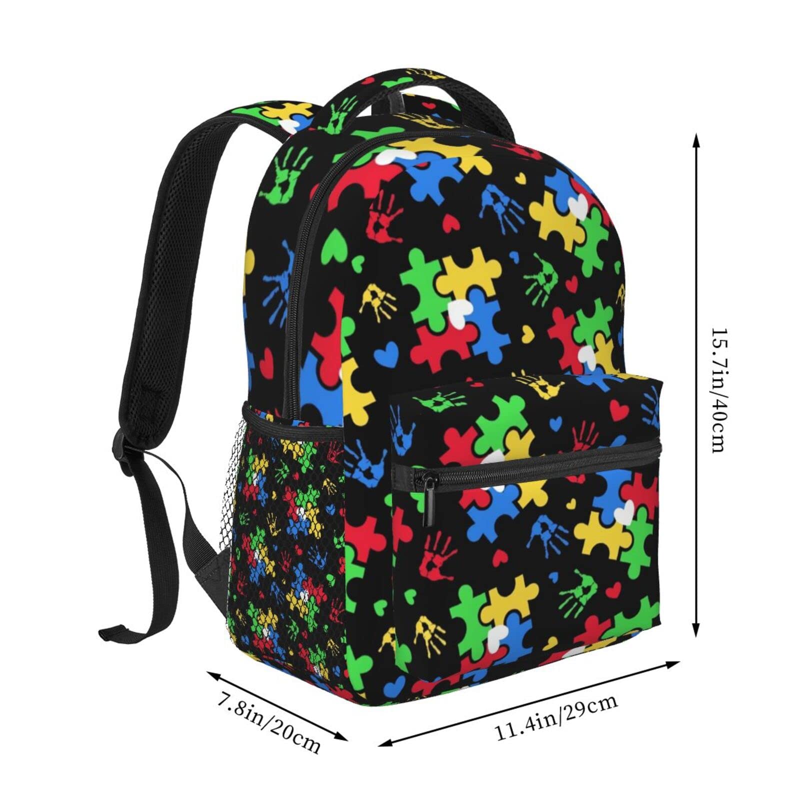 Qurdtt Autism Awareness Backpack School Bag Student Bookbag Travel Hiking Camping Daypack for Girls Boys Adults