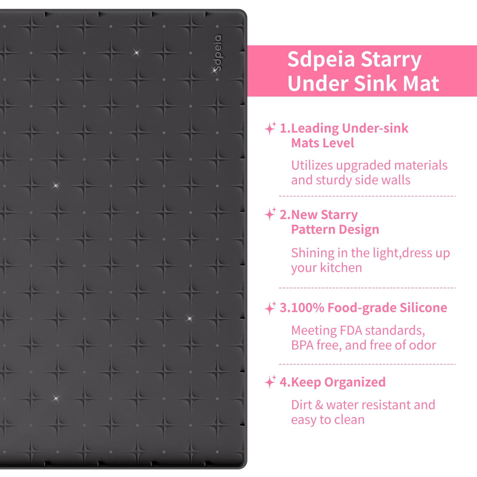 Sdpeia Under Sink Mat for [34" x 22" ] Cabinet, Silicone Under Sink Liner, Kitchen Cabinet Liner Holds Over 2.2 Gallons, Cabinet Protector, Under Sink Tray for Drips, Leaks, Spills (Black)