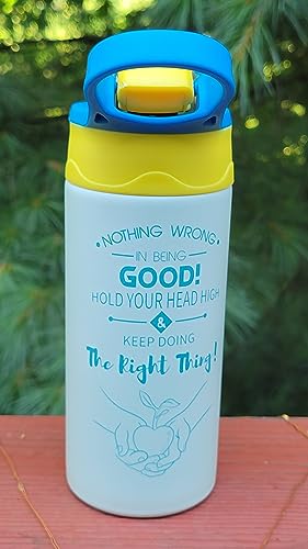 12oz "NOTHING WRONG IN DOING GOOD" Glow in the Dark, Wide Mouth Color changing Water Bottle for Kids (Blue)