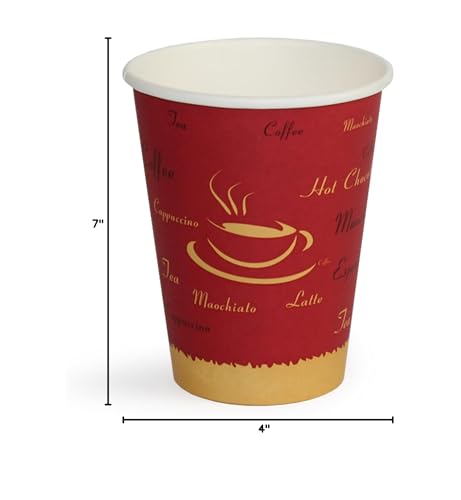 PAMI Hot Coffee Paper Cups -Disposable Take-Away Coffee Cups For Hot Drinks- Single-Use Paper Glasses For Espresso, Hot Chocolate, Tea- Cute To-Go Hot Beverage Drinking Cups (1000, 12oz)