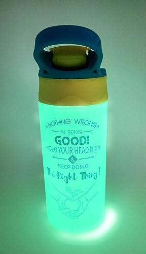 12oz "NOTHING WRONG IN DOING GOOD" Glow in the Dark, Wide Mouth Color changing Water Bottle for Kids (Blue)