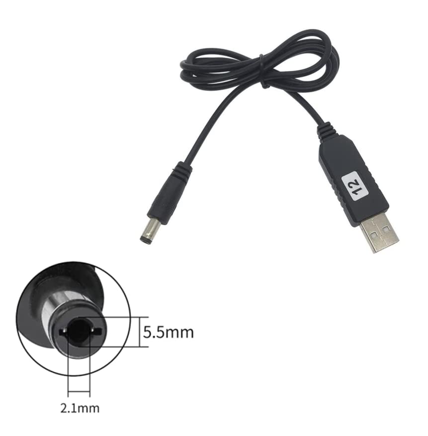 LJCELL 2pcs USB 5V to DC 12V Convert Cable 5V to 12V Voltage Step-Up Cable 5.5x2.1mm DC Connect Male for Router LED Strip Light
