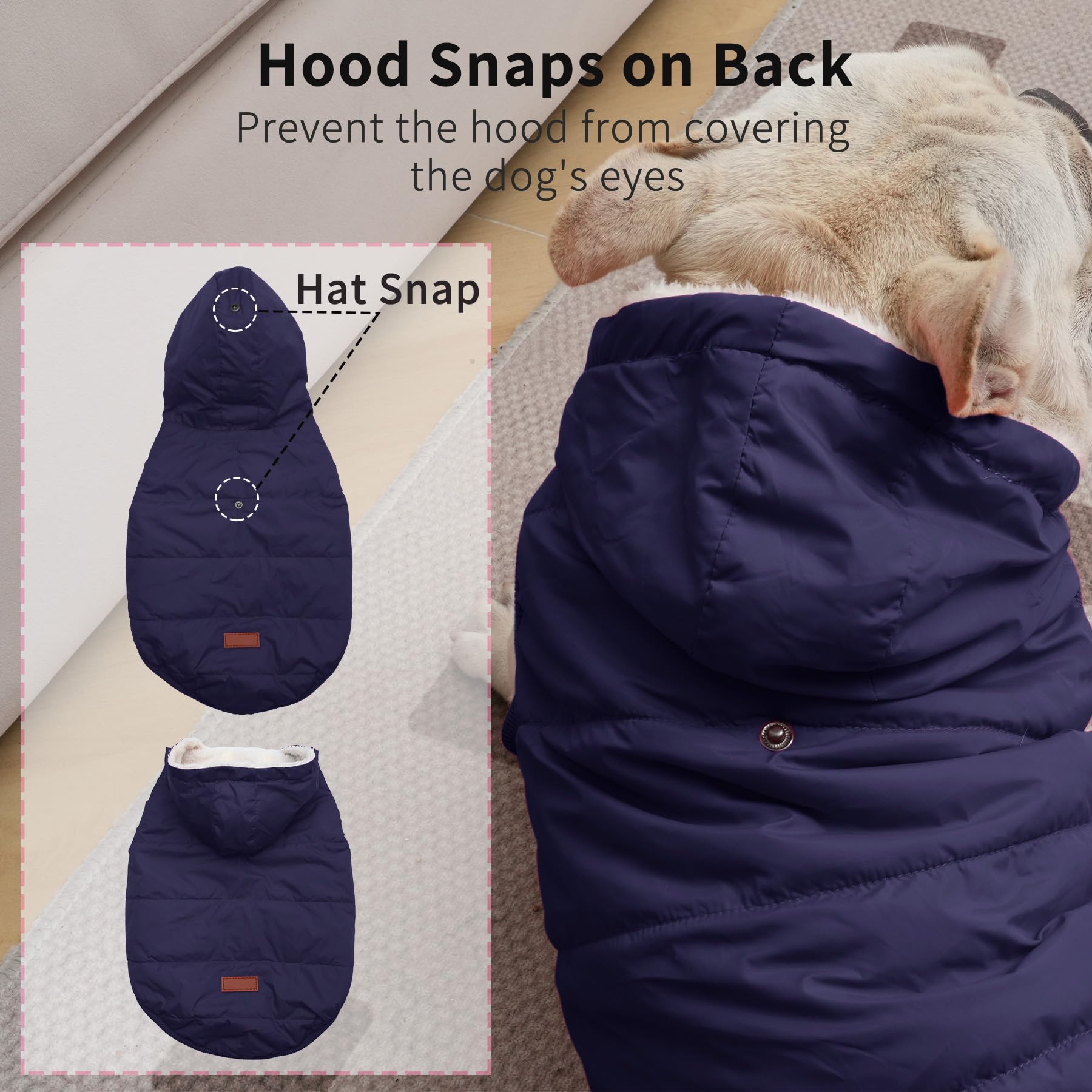 Vecomfy Fleece Lining Extra Warm Dog Hoodie in Winter for Small Dogs Jacket Puppy Coats with Hooded,Blue M