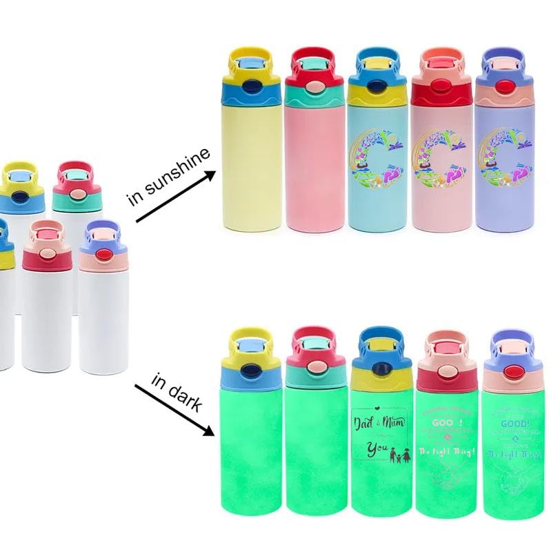 12oz "NOTHING WRONG IN DOING GOOD" Glow in the Dark, Wide Mouth Color changing Water Bottle for Kids (Blue)