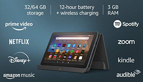 Fire HD 8 Plus tablet, HD display, 64 GB, our best 8" tablet for portable entertainment, Slate + Made for Amazon, Wireless Charging Dock