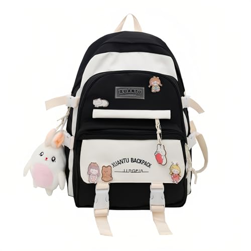 Kawaii Girls Backpack with Pins and Accessories Cute Kids Aesthetic Backpack Teen Bookbags Casual School Bag with Plush Pendant