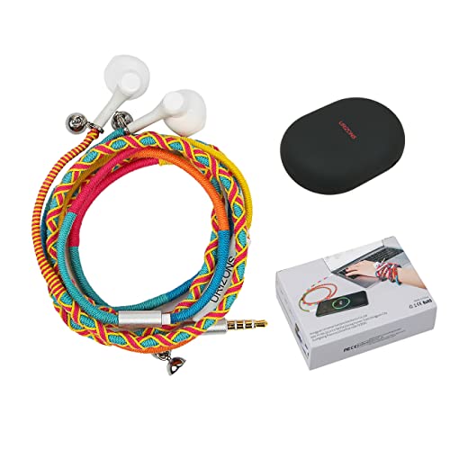 URIZONS Earbuds Bracelet Colorful Braided Earphones - 3.5mm Wired Headphones with Microphone Remote in-Ear Sports Headset for iPhone Handmade Fabric Knitted Thread Wrapped