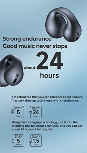 2023 New Wireless Ear Clip Bone Conduction Headphones - Open Ear Wireless Bluetooth Earbuds, Waterproof Ear Hook Bluetooth Headphones After Shock Bone Conduction Headphones For All Phone (BLACK)
