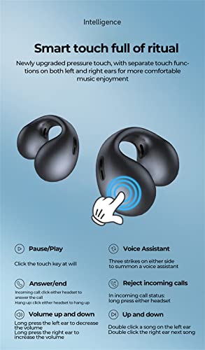 2023 New Wireless Ear Clip Bone Conduction Headphones - Open Ear Wireless Bluetooth Earbuds, Waterproof Ear Hook Bluetooth Headphones After Shock Bone Conduction Headphones For All Phone (BLACK)