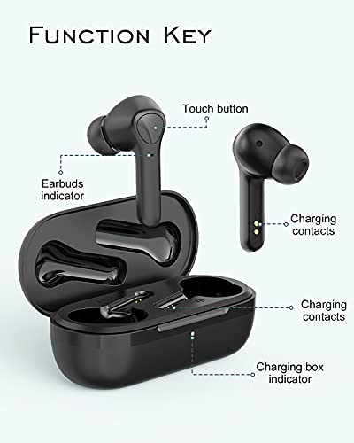 Wireless Earbuds, GRV T5 Bluetooth 5.0 Earbuds with Microphone 34H Playtime Touch Control Clear Call IPX7 Waterproof, Earbud & in-Ear Headphones for Sports (Black)