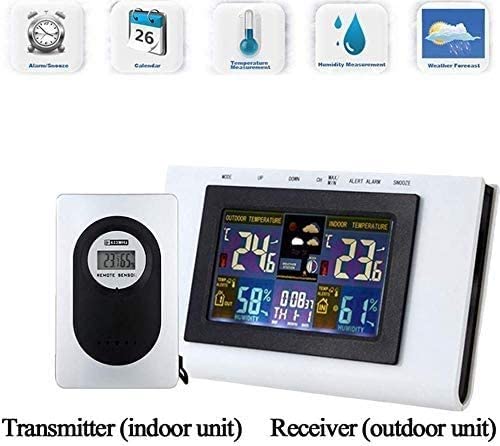 QHYXT Weather Stations Wireless Indoor Outdoor Thermometer Hygrometer, with Color Screen, Alarm Clock,Humidity Weather Forecaster with Remote Senso