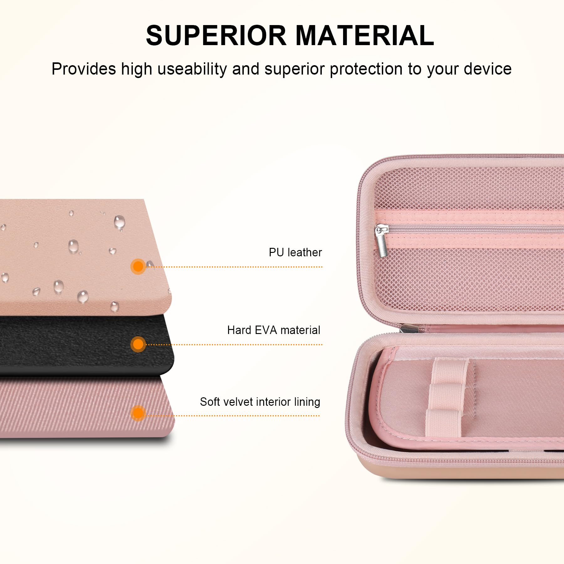 Elonbo Hard Travel Case for Texas Instruments TI-Nspire CX II CAS/CX II/CX CAS Color Graphing Calculator, Extra Zipped Pocket Fits Charging Cable, Charger, Manual, Rose Gold