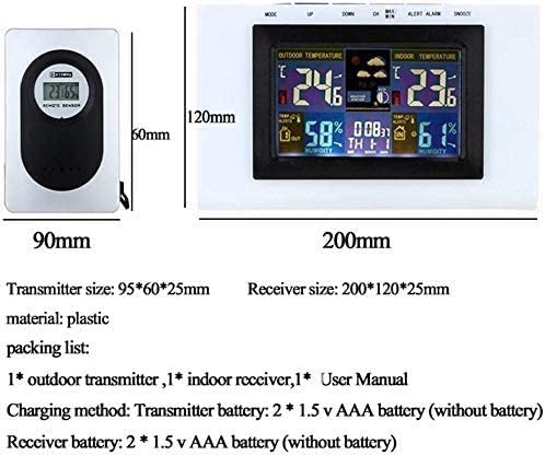 QHYXT Weather Stations Wireless Indoor Outdoor Thermometer Hygrometer, with Color Screen, Alarm Clock,Humidity Weather Forecaster with Remote Senso