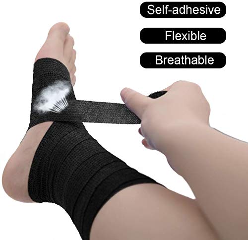 Self Adhesive Bandage Rolls BISIBITA2 Grip Cover Sensi Wrap Tape for Tattoo,Sports,Wrist,Ankle,Pets 5-Yards 24pcs (1 inch, Black)
