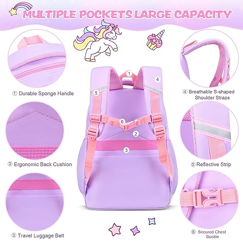 Backpacks for Girls School Kids Backpack Bookbags with Insulated Lunch Box Set for School Elementary Girl, Tie Dye School Bag with Compartments 16 * 11.5 * 7.5, Solid Purple