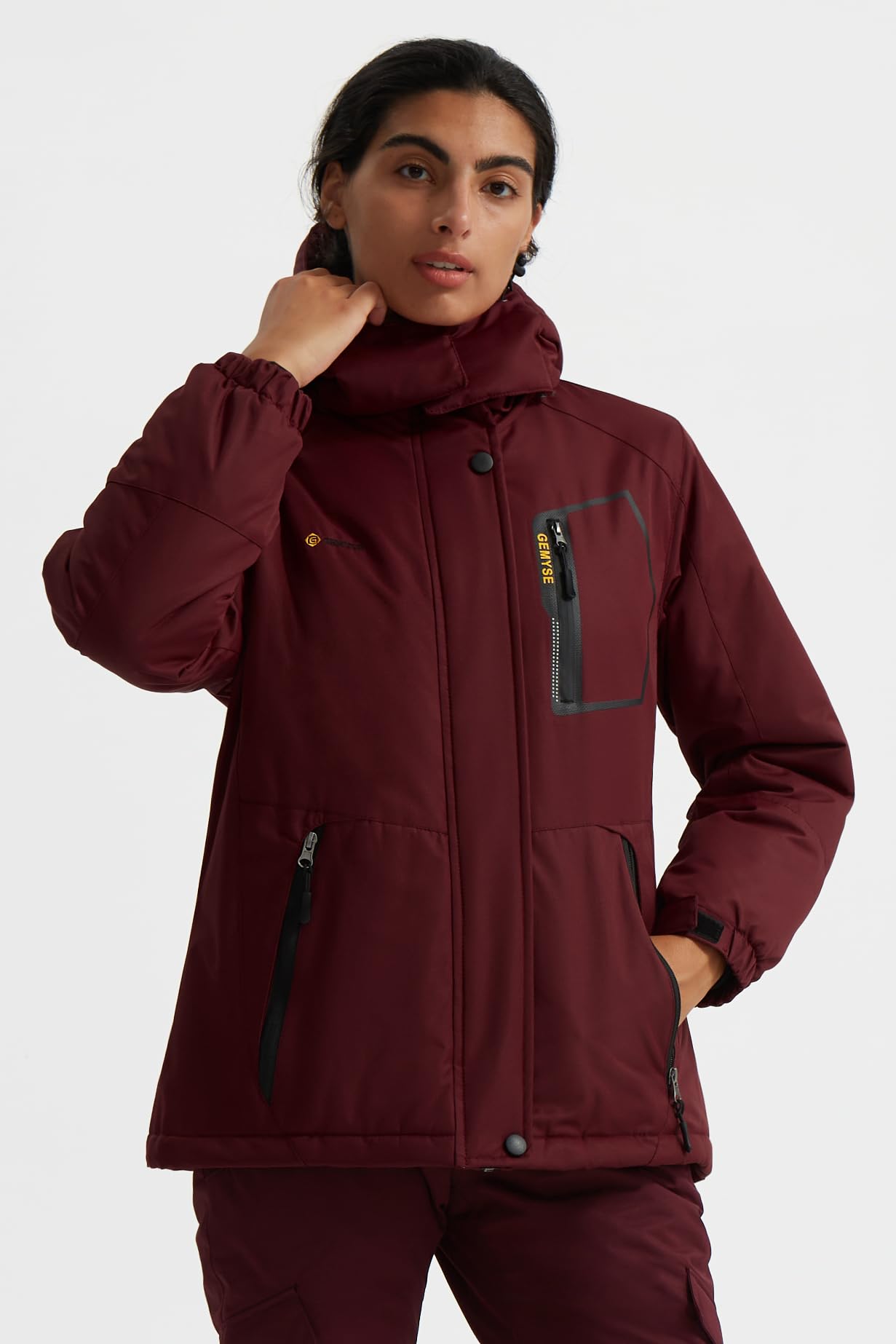 GEMYSE Women's Mountain Waterproof Ski Snow Jacket Rain Winter Jacket Coat Hooded Windproof Parka(Wine Red,Medium)