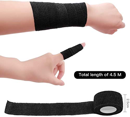 Self Adhesive Bandage Rolls BISIBITA2 Grip Cover Sensi Wrap Tape for Tattoo,Sports,Wrist,Ankle,Pets 5-Yards 24pcs (1 inch, Black)