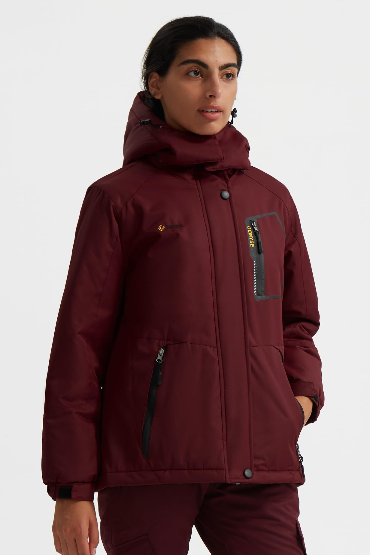 GEMYSE Women's Mountain Waterproof Ski Snow Jacket Rain Winter Jacket Coat Hooded Windproof Parka(Wine Red,Medium)