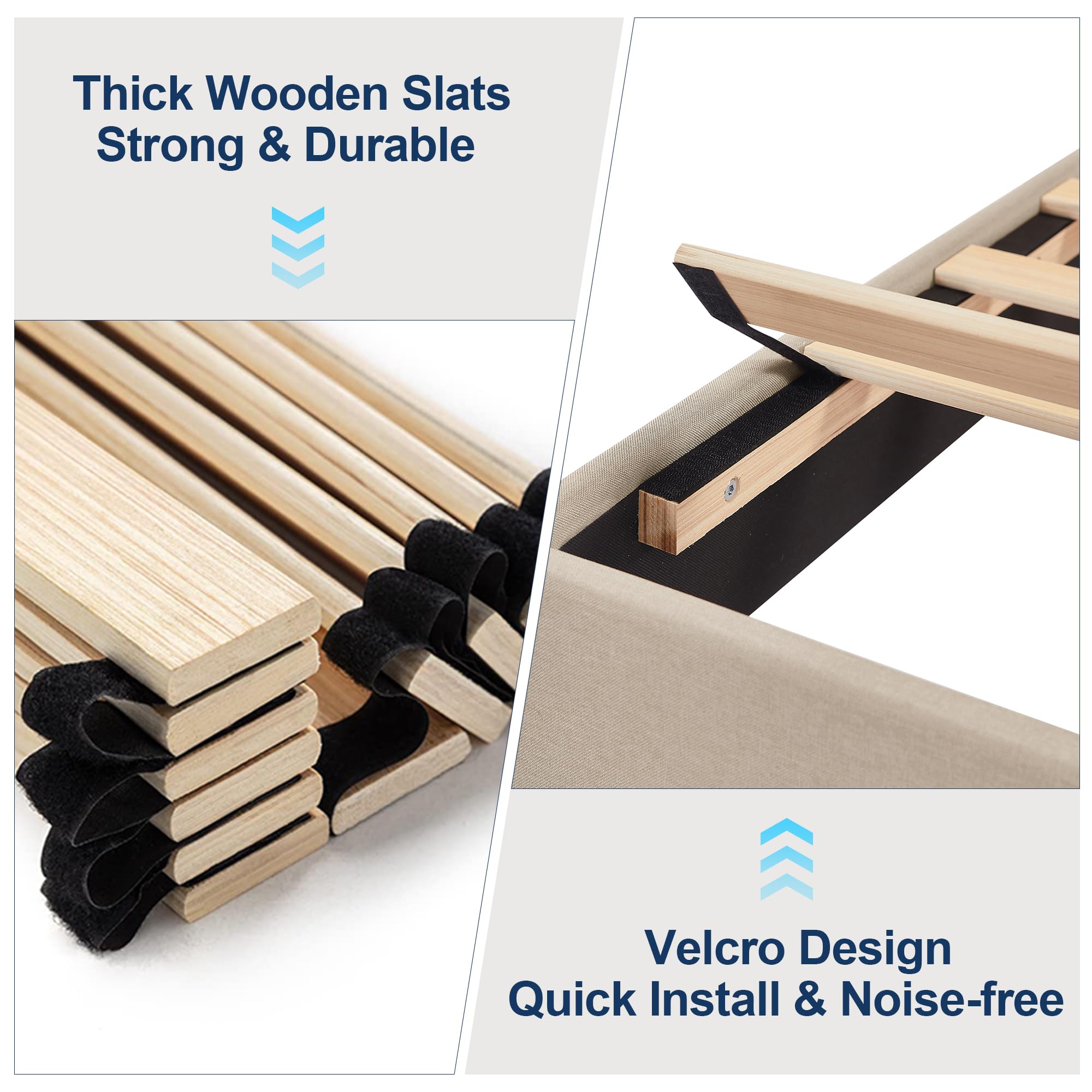 VECELO Twin Size Upholstered Bed Frame with Height Adjustable Fabric Headboard, Heavy-Duty Platform Bedframe/Mattress Foundation/Strong Wood Slat Support/No Box Spring Needed, BGE