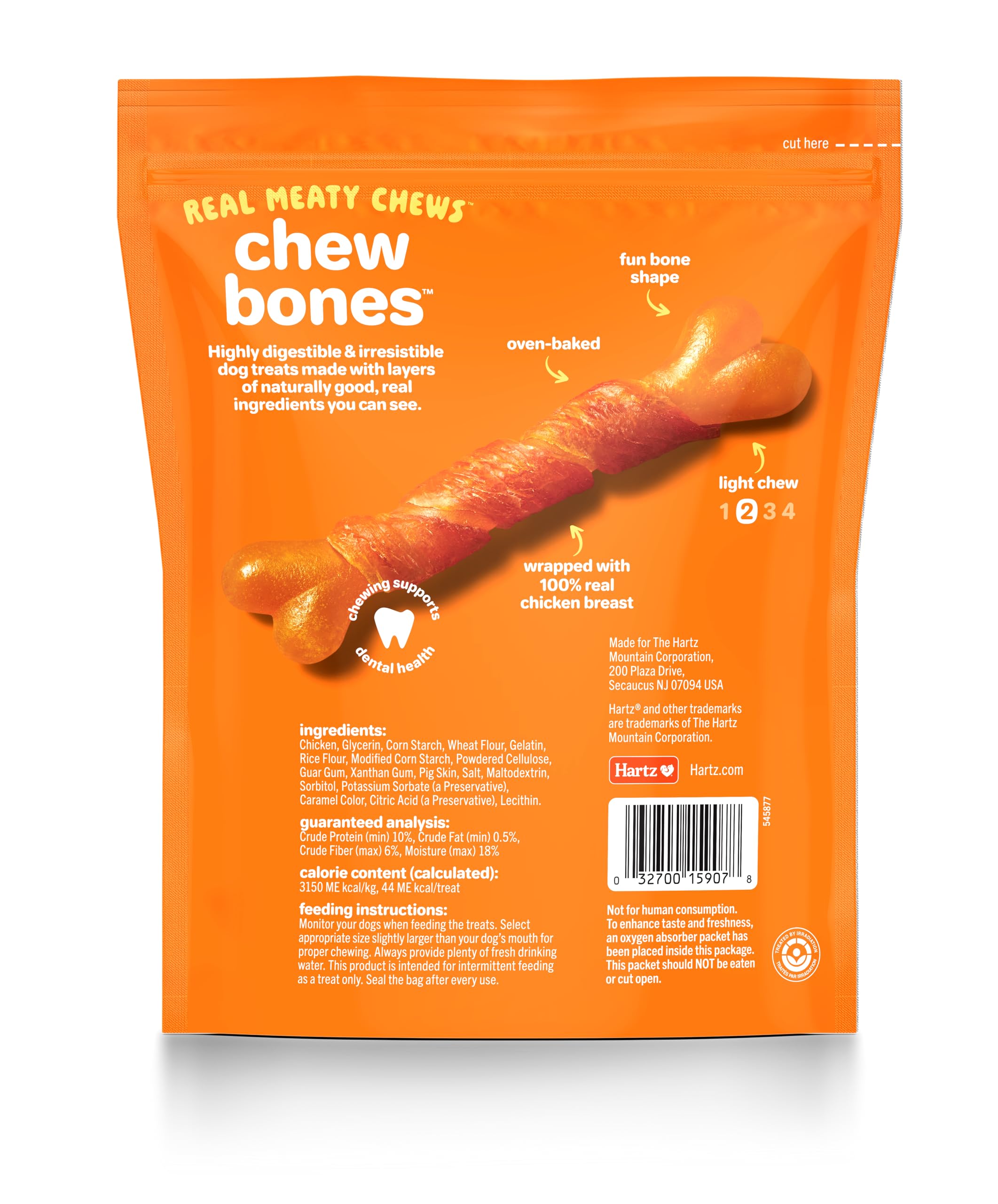 Hartz Oinkies Chew Bones with Real Chicken Breast, Rawhide Free Dog Treats, Highly Digestible Dog Chews, 25 Count
