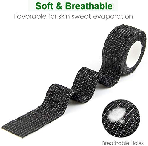 Self Adhesive Bandage Rolls BISIBITA2 Grip Cover Sensi Wrap Tape for Tattoo,Sports,Wrist,Ankle,Pets 5-Yards 24pcs (1 inch, Black)