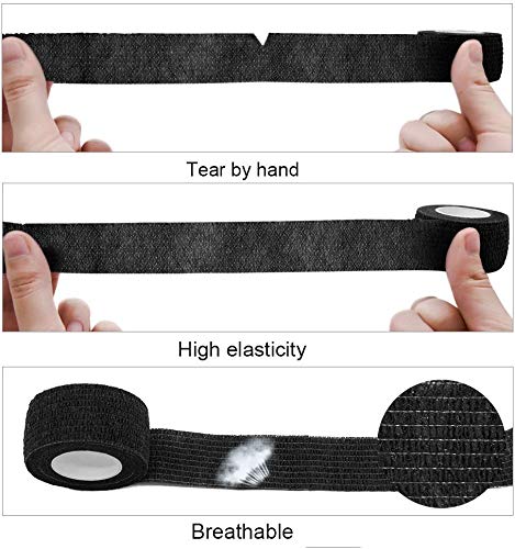 Self Adhesive Bandage Rolls BISIBITA2 Grip Cover Sensi Wrap Tape for Tattoo,Sports,Wrist,Ankle,Pets 5-Yards 24pcs (1 inch, Black)