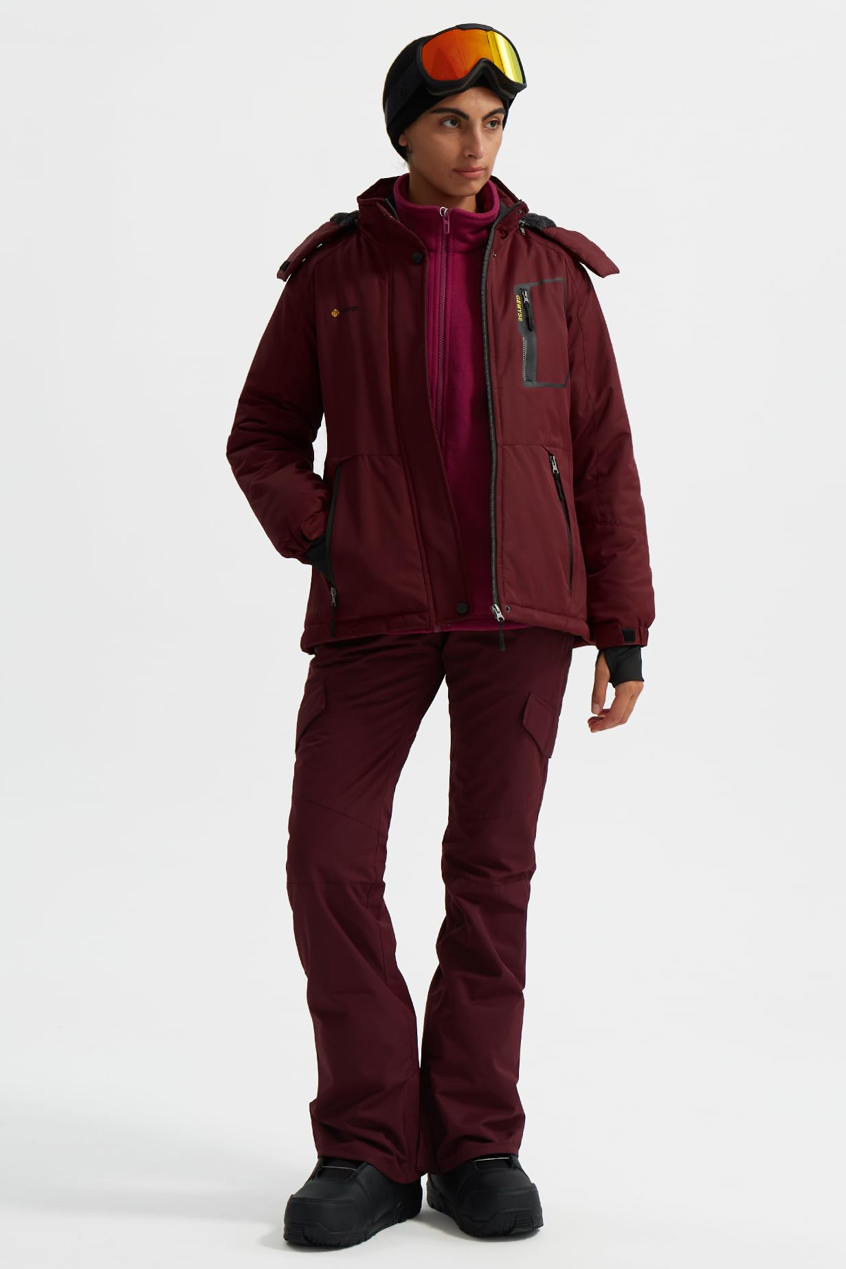 GEMYSE Women's Mountain Waterproof Ski Snow Jacket Rain Winter Jacket Coat Hooded Windproof Parka(Wine Red,Medium)