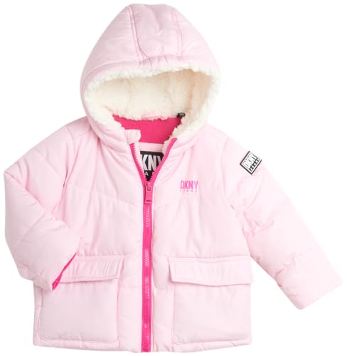 DKNY Infant Toddler Baby Girls' Winter Jacket - Fleece Lined Quilted Bubble Puffer Parka Coat for Girls (Sizes:12M-4T), Size 3T, Pink