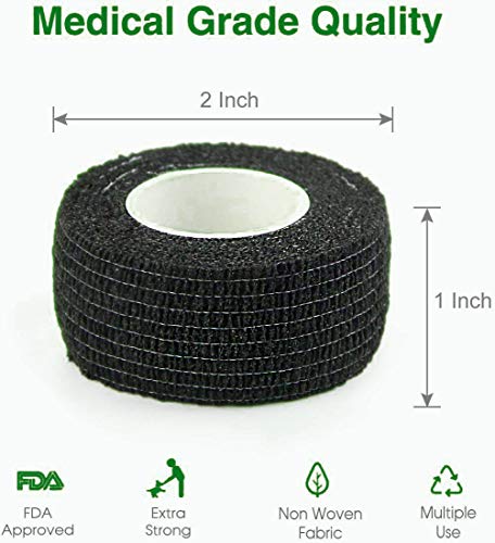 Self Adhesive Bandage Rolls BISIBITA2 Grip Cover Sensi Wrap Tape for Tattoo,Sports,Wrist,Ankle,Pets 5-Yards 24pcs (1 inch, Black)