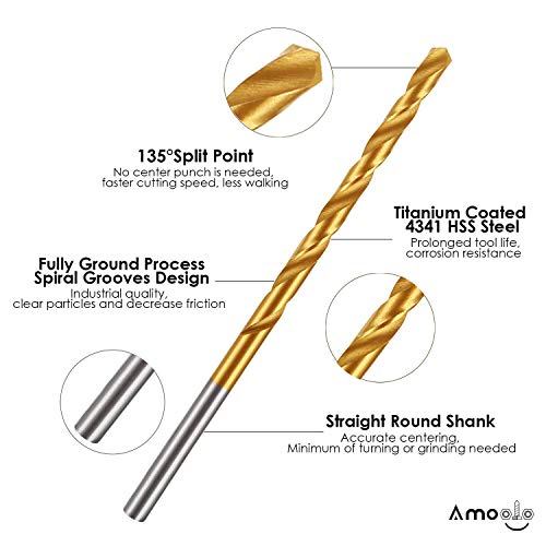 amoolo Drill Bit Set (60 pcs),4341 HSS Micro Drill Bits with Titanium for DIY Toys, Wood, Metal, Steel, Plastic, Aluminum Alloy 3/64",1/16",5/64"…