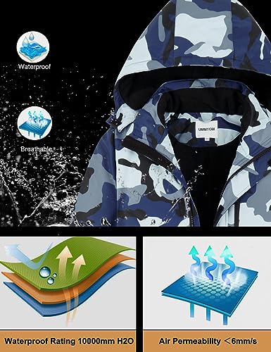 UMMTOM Boys Waterproof Ski Jacket Fleece Lined Warm Winter Snow Coat Hooded Winter Jacket for Kids(Indigo Sea,6-7)