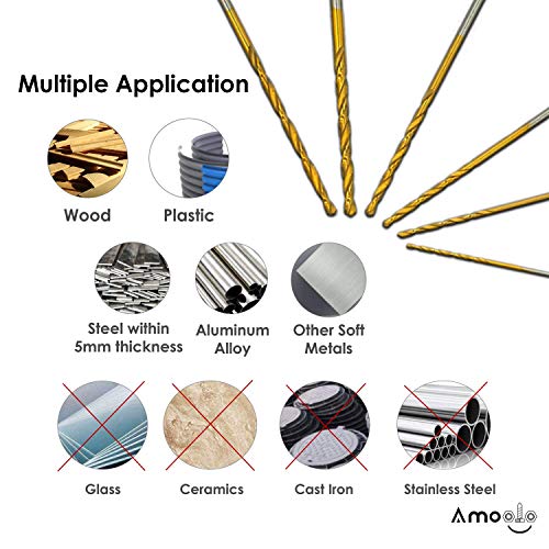 amoolo Drill Bit Set (60 pcs),4341 HSS Micro Drill Bits with Titanium for DIY Toys, Wood, Metal, Steel, Plastic, Aluminum Alloy 3/64",1/16",5/64"…