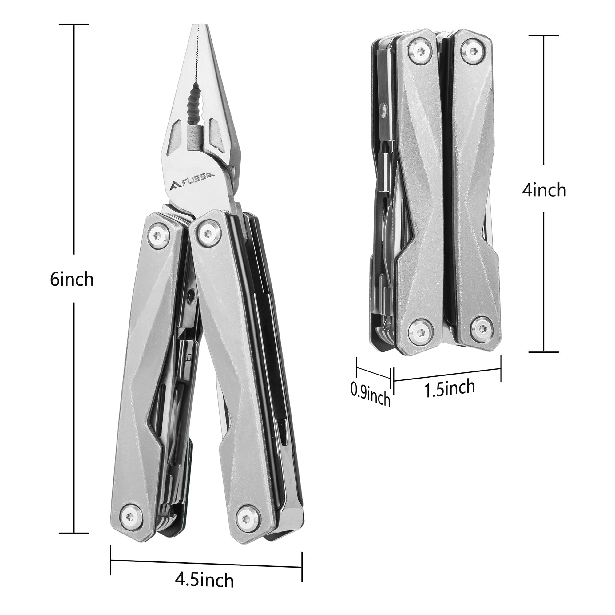 FLISSA Multitool, 16-in-1 Stainless Steel Multi Tool, EDC Multitool with Pocket Knife, Screwdriver, Pliers, Safety Locking and Sheath, Utility Multi-Tool for Camping Survival Outdoor Activities