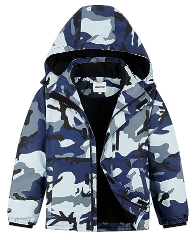 UMMTOM Boys Waterproof Ski Jacket Fleece Lined Warm Winter Snow Coat Hooded Winter Jacket for Kids(Indigo Sea,6-7)