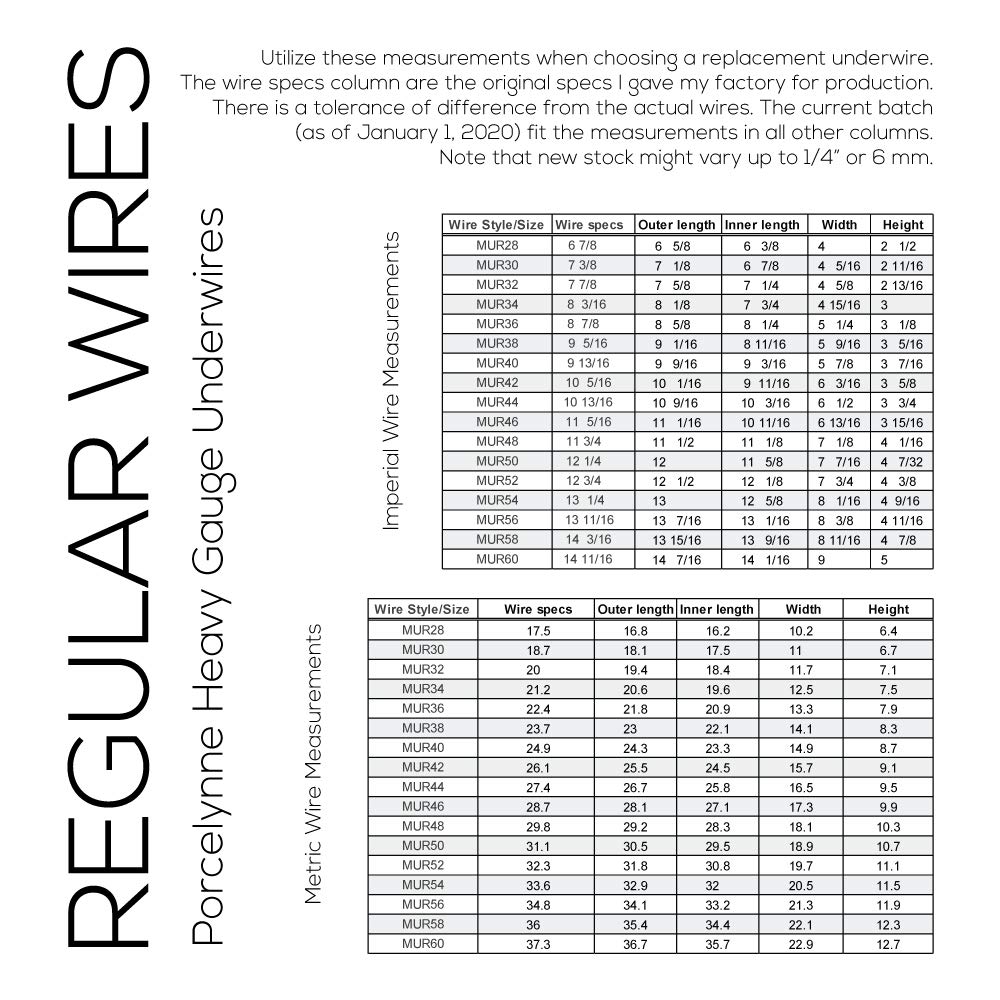 Porcelynne Carbon Steel Replacement Underwire Repair - Nylon Coated - Heavy Gauge Sturdy Wire for Bras - Regular Wire Size 42-1 Pair - See Pictures for Measurements and How to Order