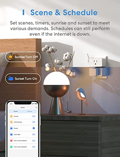 Meross Wi-Fi Smart Plug Mini, 15 Amp & Reliable Wi-Fi Connection, Alexa and Google Voice Control, App Remote Control, Timer, Occupies Only One Socket, No Hub Needed