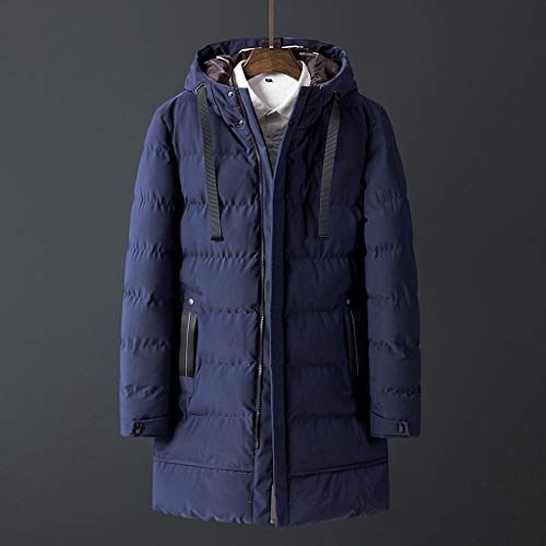 Men's Winter Overcoat Mid Length Pure Color Coat Thickened Hoodie Cotton padd Winter Warm Slim Fit Heavyweight Jacket Coat