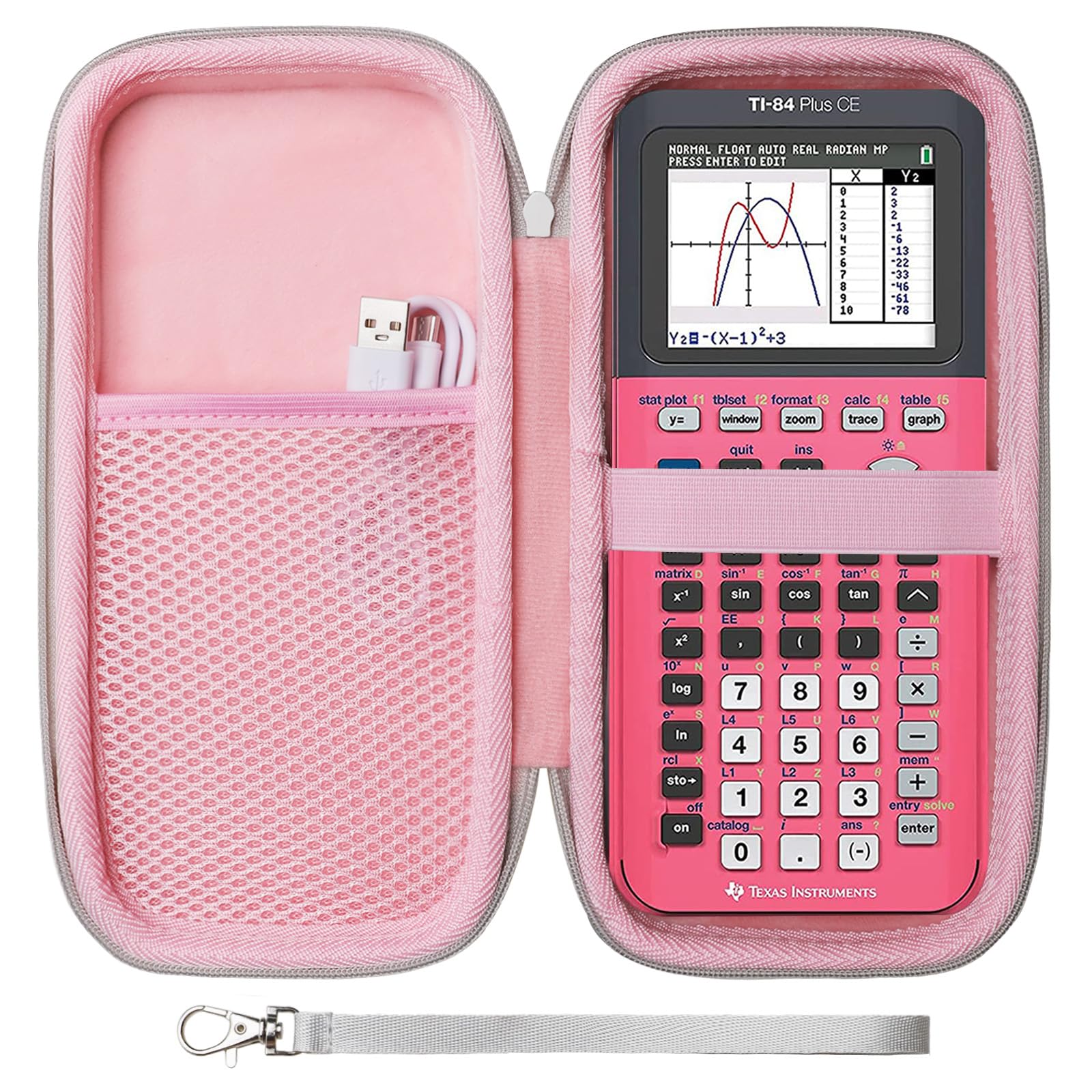 LTGEM EVA Hard Case Compatible with Texas Instruments TI-84 Plus CE/TI-84 Plus/TI-Nspire CX II CAS/TI-Nspire CX II/TI-83 Plus/TI-89 Titanium/TI-85 / TI-89 Color Graphing Calculator, Pink