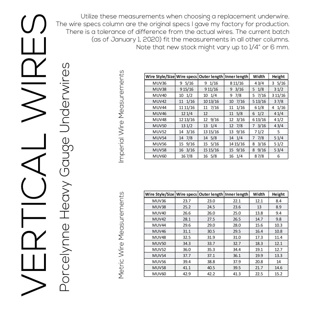 Porcelynne Carbon Steel Replacement Underwire Repair - Nylon Coated - Heavy Gauge Sturdy Wire for Bras - Regular Wire Size 42-1 Pair - See Pictures for Measurements and How to Order