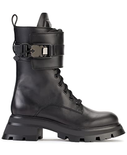 DKNY Women's Sava Lace Up Buckled Combat Boot Fashion, Black, 6