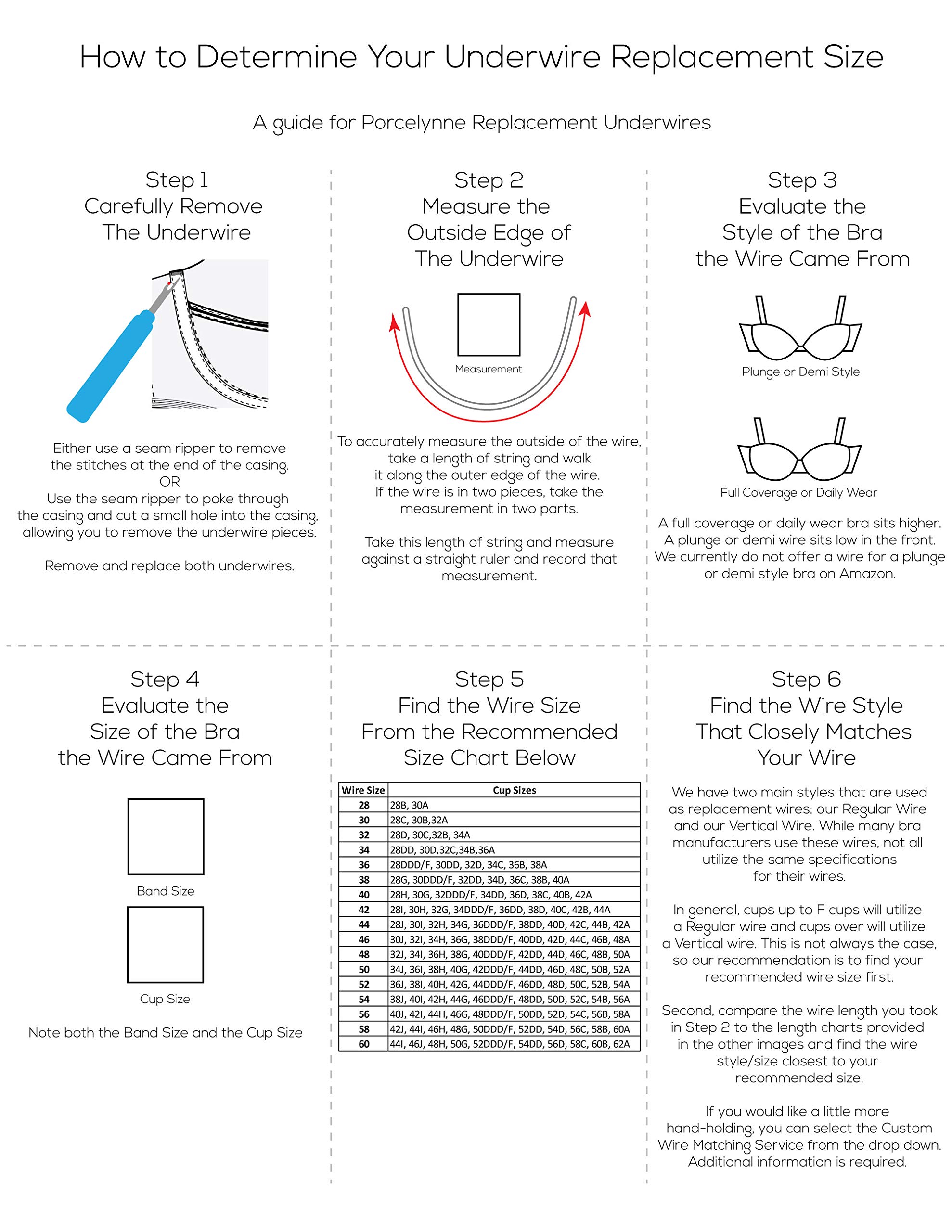 Porcelynne Carbon Steel Replacement Underwire Repair - Nylon Coated - Heavy Gauge Sturdy Wire for Bras - Regular Wire Size 42-1 Pair - See Pictures for Measurements and How to Order