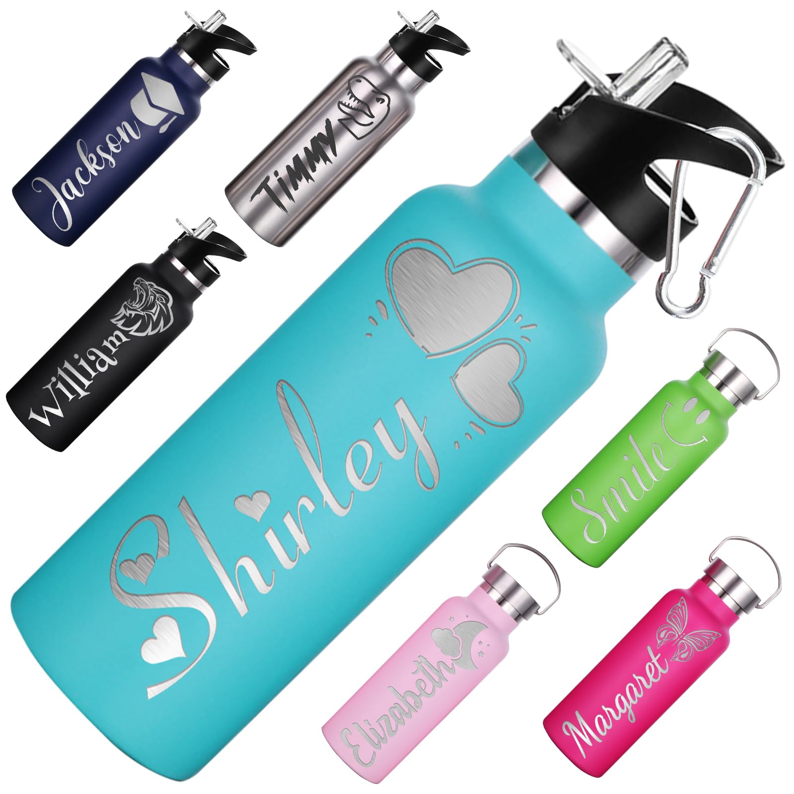 Yananka Personalized Water Bottles with Straw Lid 26 12 oz Custom Stainless Steel Water Bottle Customized with Engraved Name Text Logo for Women Men
